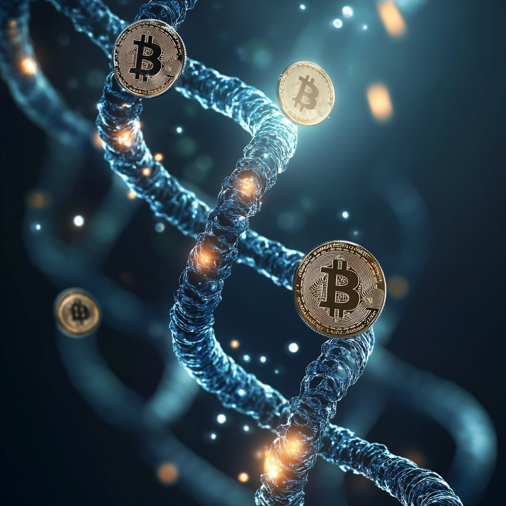 DNA,chain,strain, illustration,BTC,Bitcoin,coin,Bitcoins,coins,cryp...