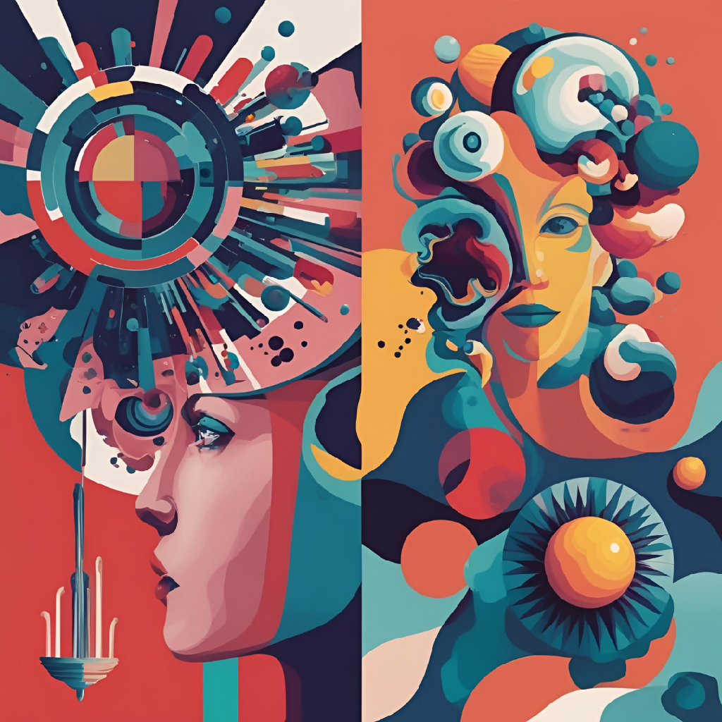 Futuristic Abstract Art – Colorful Geometric and Surreal Female Por...