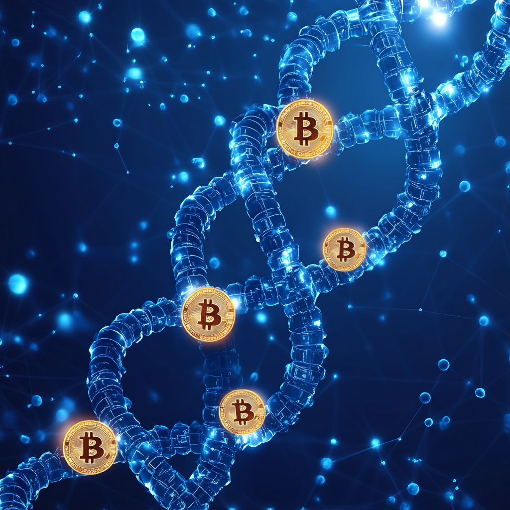 DNA,chain,strain, illustration,BTC,Bitcoin,coin,Bitcoins,coins,cryp...