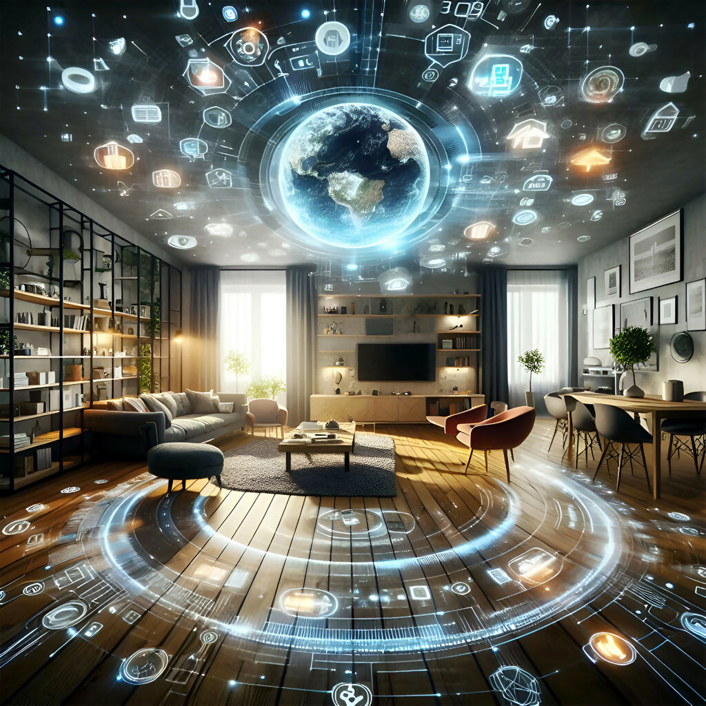 Futuristic Smart Home Living Room AI Art - Modern Tech Decor
