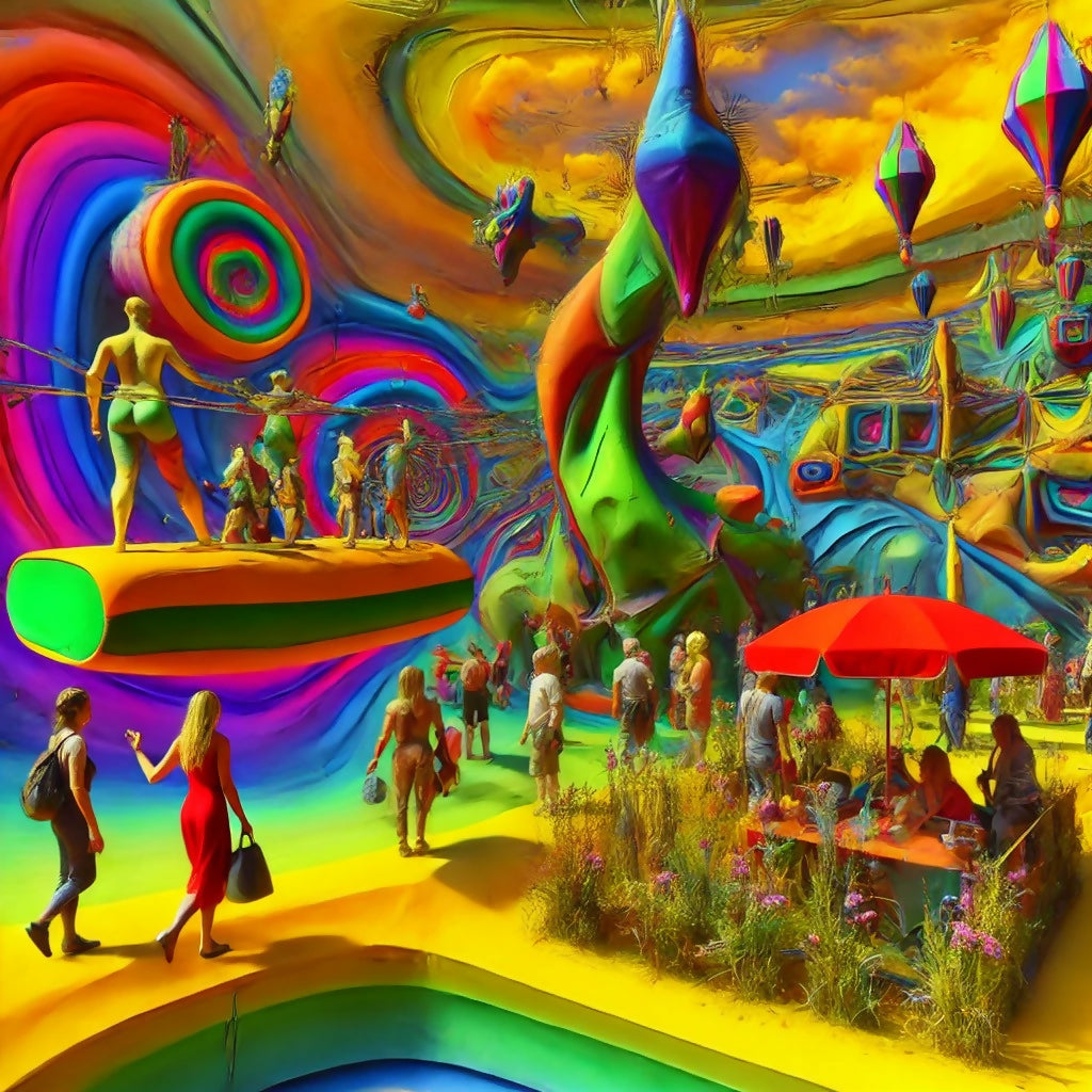Dreamscape Vibrance: Vibrant Surrealism Art, Colorful Tourist Attra...