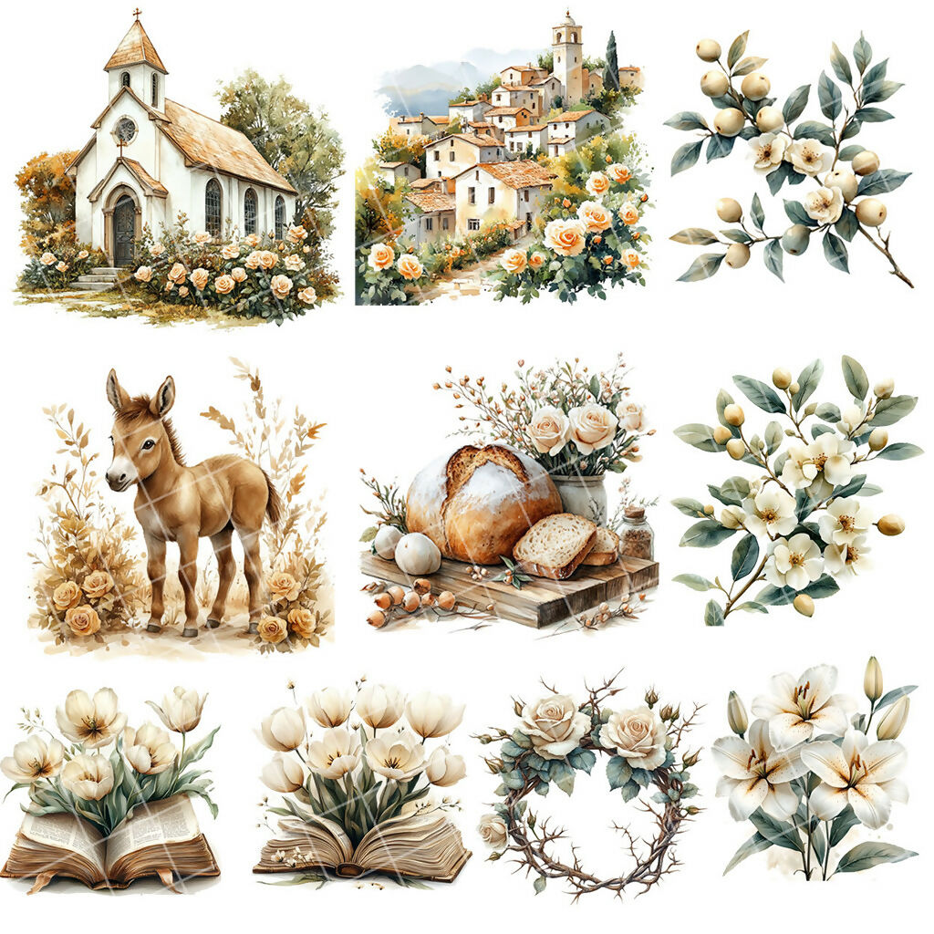 watercolor, easter, clipart, religious, neutral colors,