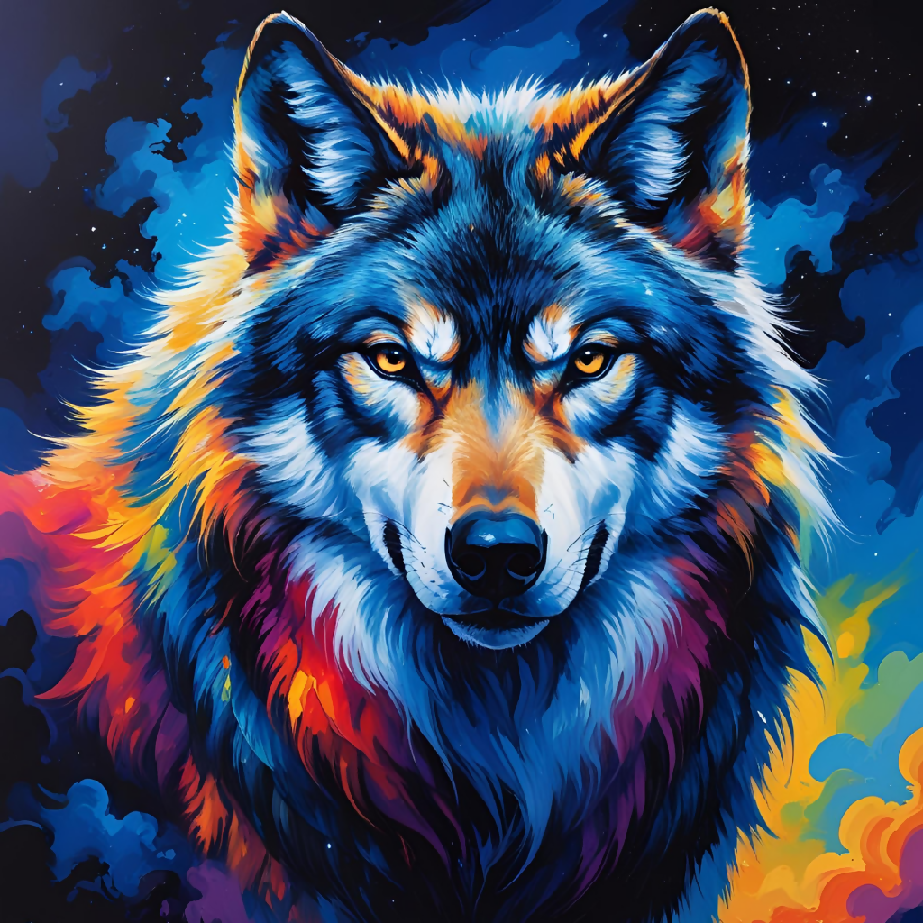 Cosmic Wolf Art Print | Vibrant Acrylic Animal Painting