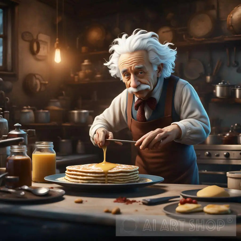 Albert Einstein Making Pancakes Food