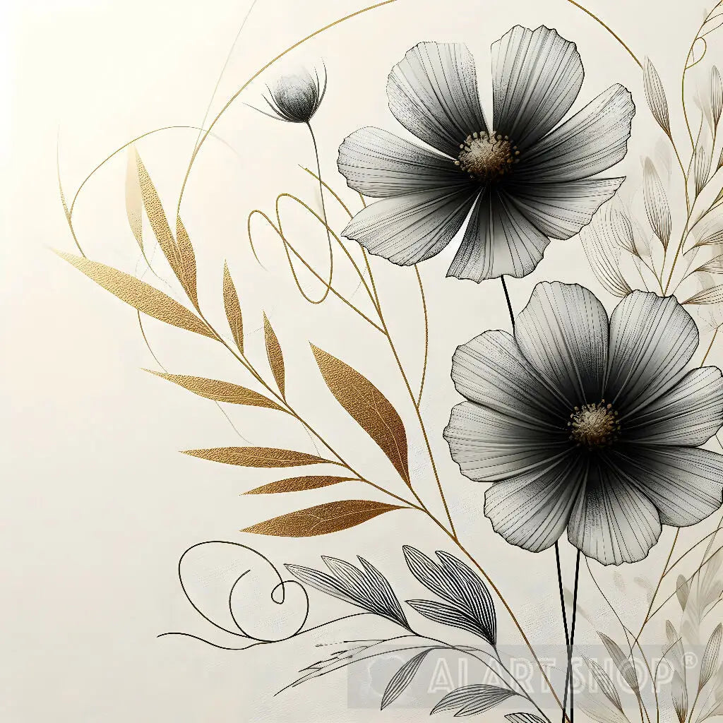 Black And Gold Floral Wall Art
