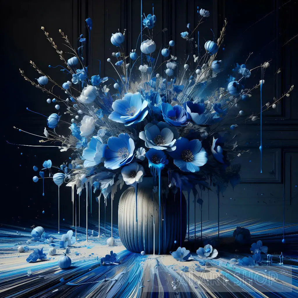 Blue Flowers In A Vase Wall Art - Elegance, Tranquility, Floral Bea...