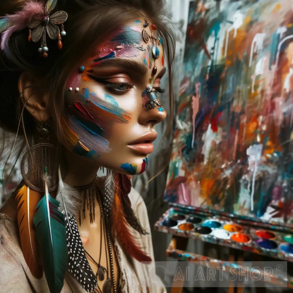 Portrait Art - Bohemian Brushstrokes: Spirit of Spectrum