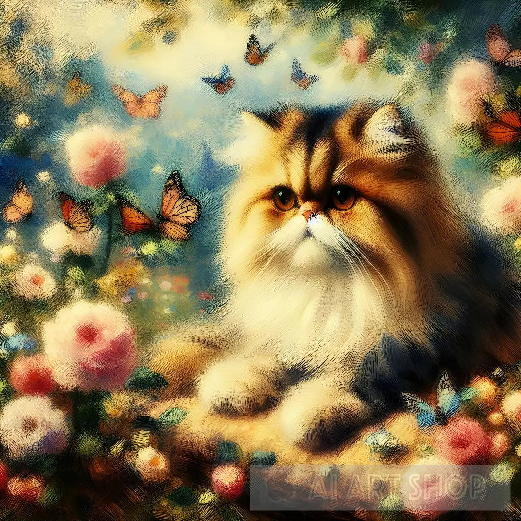 Cat With Butterflies Painting | Whimsical Artwork for Nature Lovers