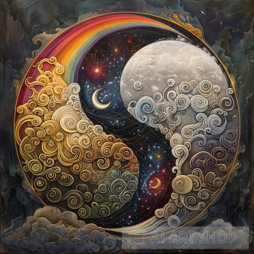 Beautiful yin yang rainbow and render, yin yang rainbow and storm,