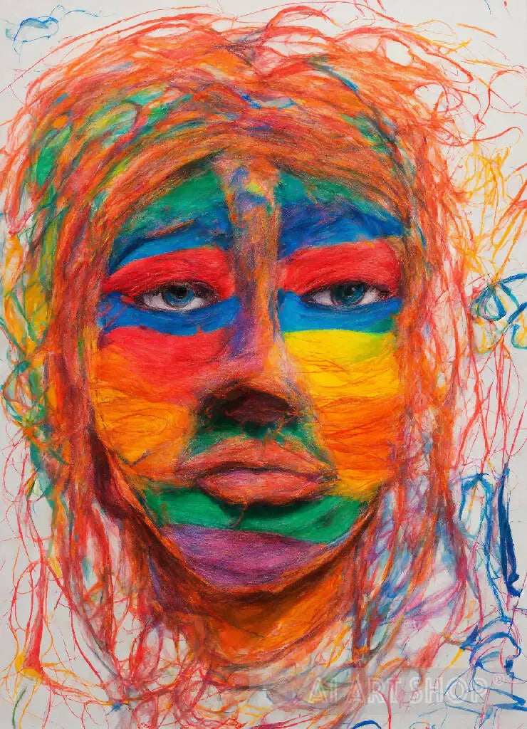 Chaotic scribbles of a colorful crayon