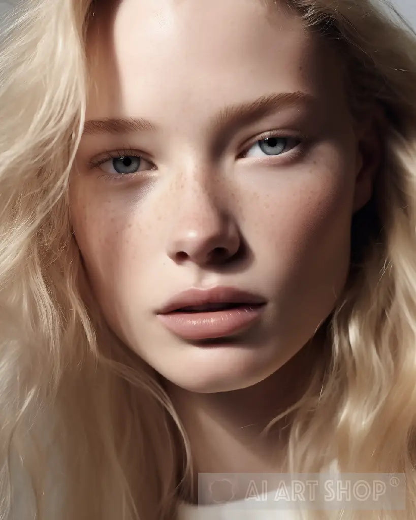 Close Up Dazed Editorial Style of a fair Model Wearing Natural Make Up