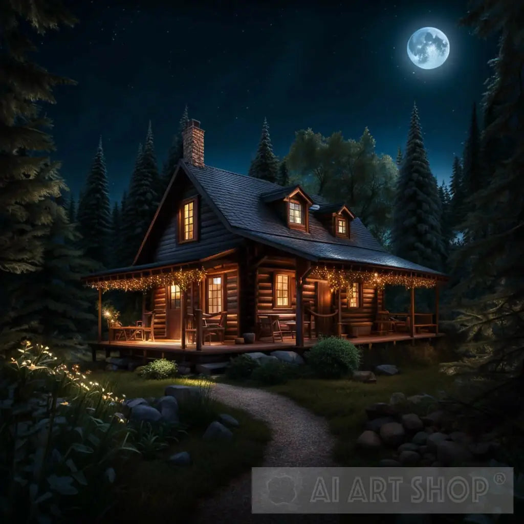 Cozy Cabin in the Woods AI Art