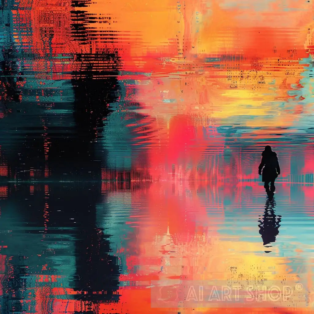 Echoes of Solitude - Abstract Art with Silhouette in Vibrant Colors