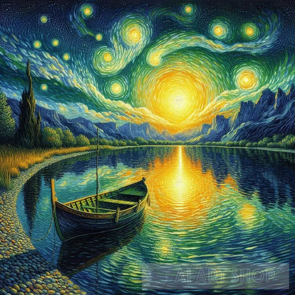 Celestial Sunset Over Tranquil Lake