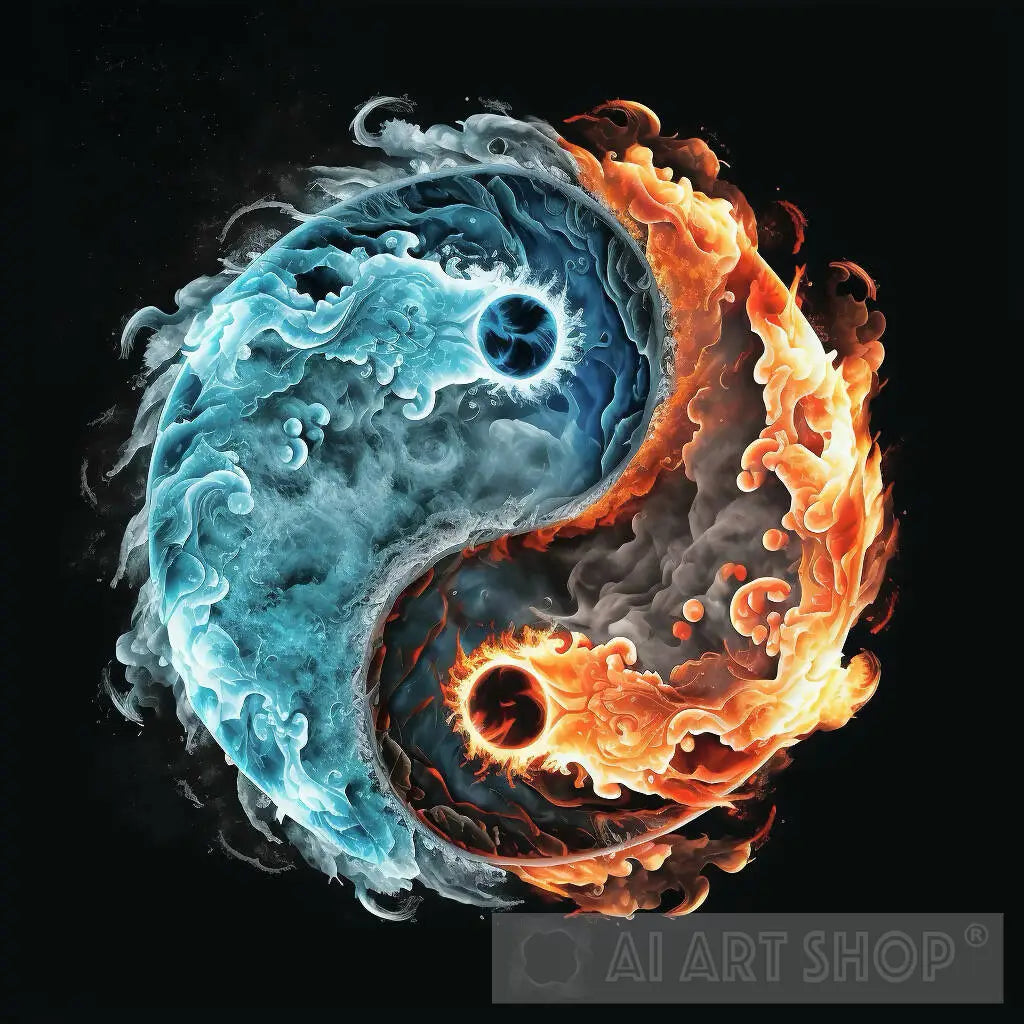 Beautiful yin yang fire and ice render, yin yang fire and ice, fire...