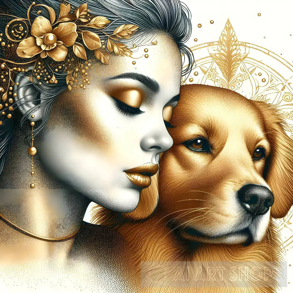 Girl With Her Golden Retriever, Girl And Dog, Pet Companionship, Go...