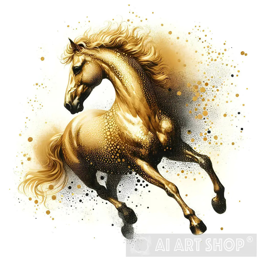 Golden Horse, Equine Art, Regal Majesty, Metallic Gold Tones, Eques...
