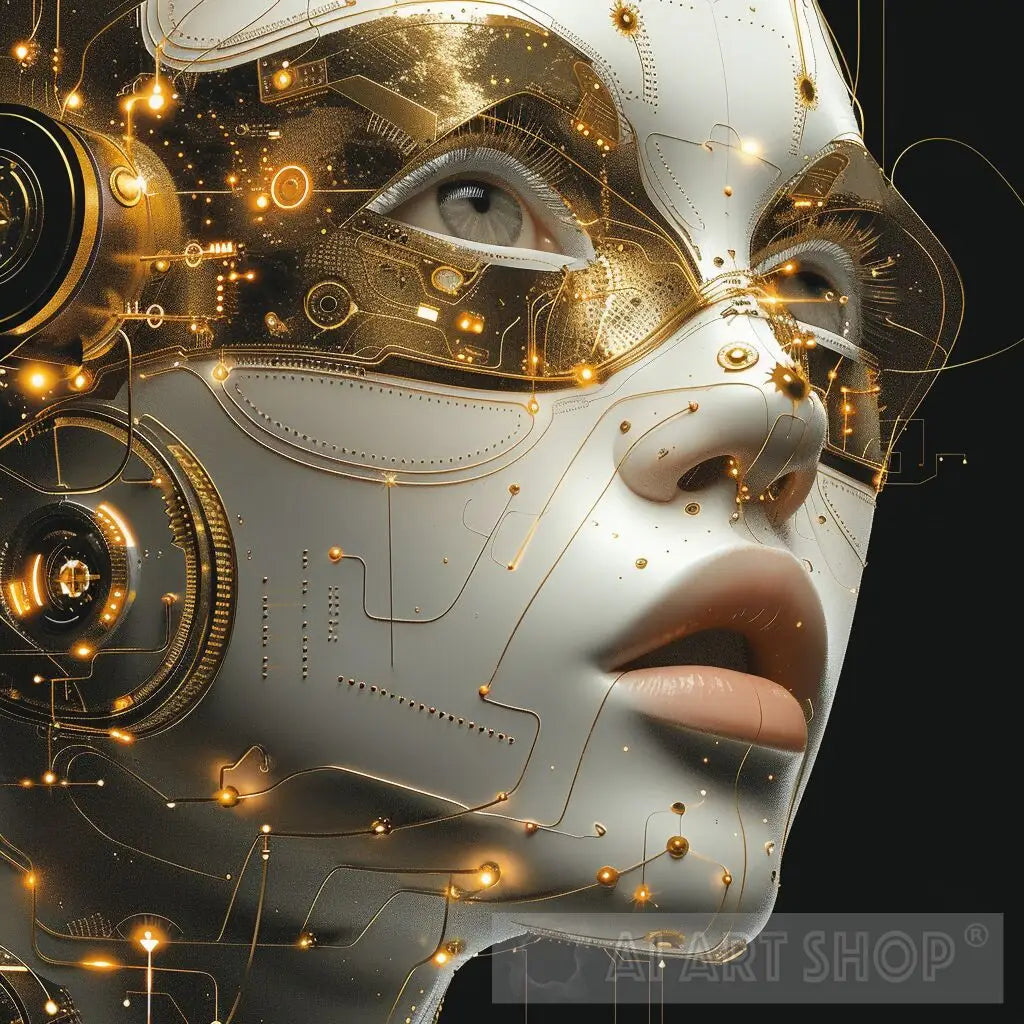 Golden Nexus: Futuristic Cybernetic Portrait