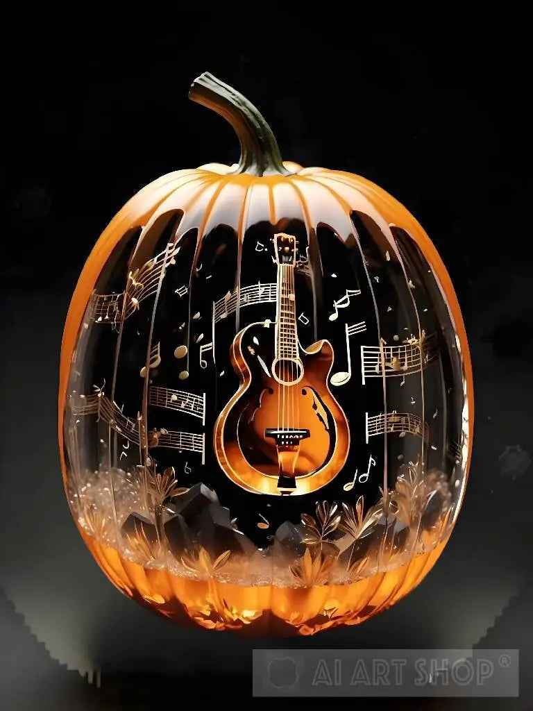 Guitar Pumpkin, Autumnal Art, Musical Fusion, Seasonal Harmony, Ecl...