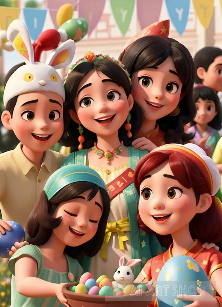 Artwork , happy , families , gathering , bright , Easter