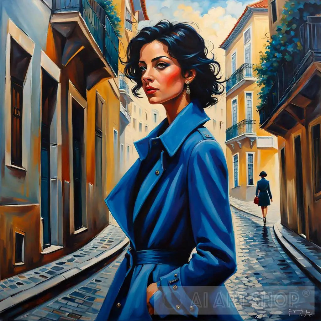 Pretty female in blue coat