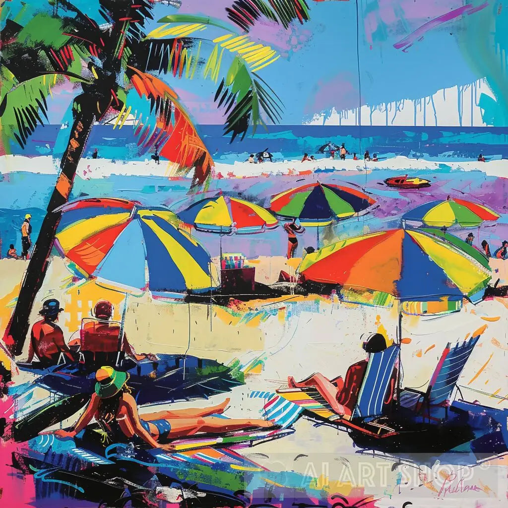 Lively Beach Scene - Pop Art Illustration