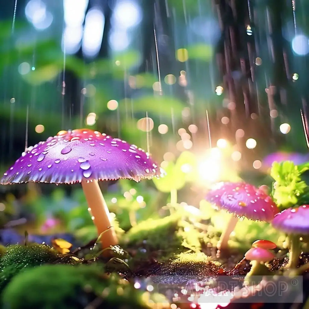 mushrooms growing in the rain