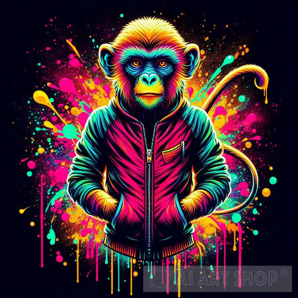 neon colorful monkey, vray, digital print, high resolution