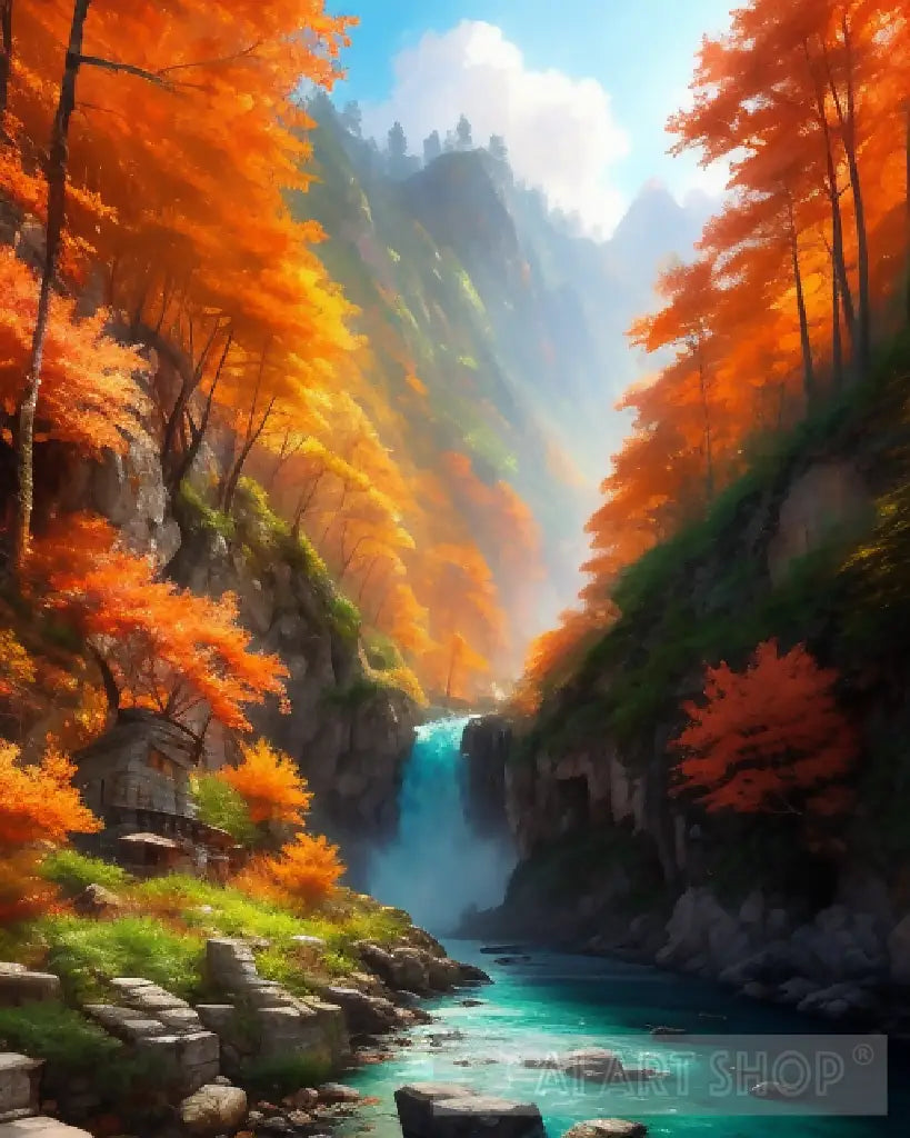 Autumn, wild, nature, natural, waterfall, river, mountains, canyon,...