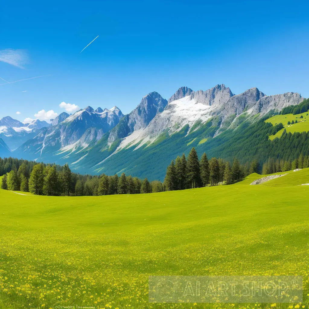 Panoramic view of idyllic mountain scenery in the Alps with fresh g...