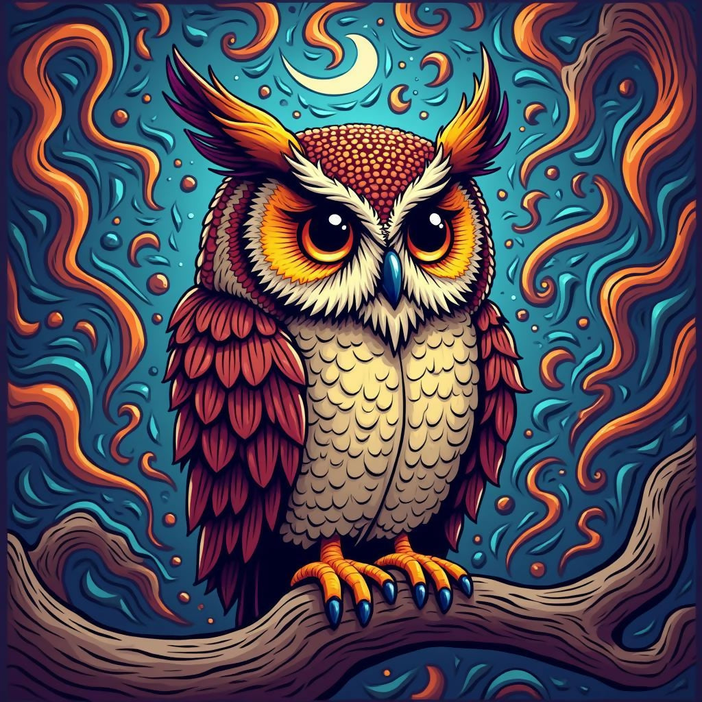 Psychedelic Owl Art Print - Mystical and Vibrant Wall Art