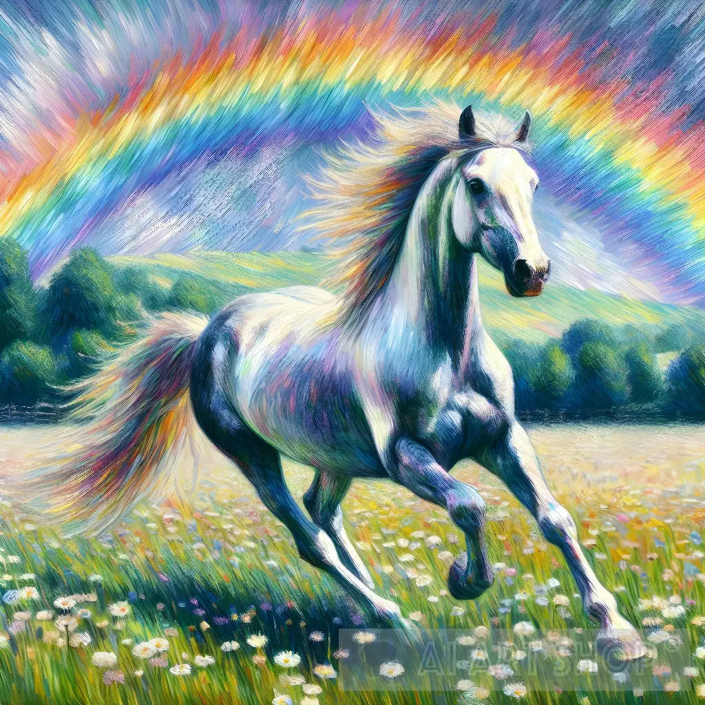 Rainbow Horse Painting | Vibrant Equine Art for Colorful Spaces