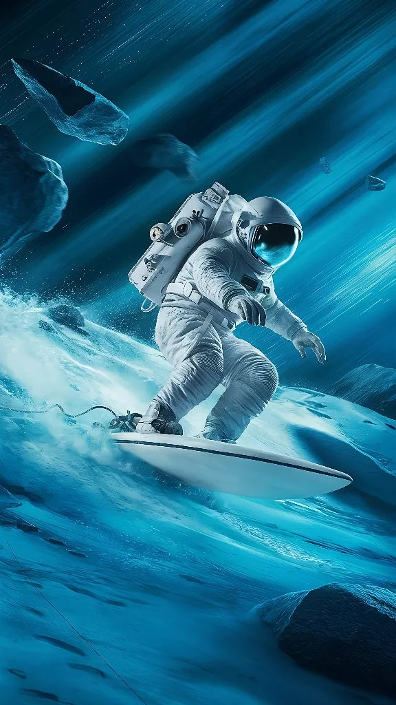 AI art, Space art, Astronaut, Surfing, Cosmic, Celestial, Blue back...