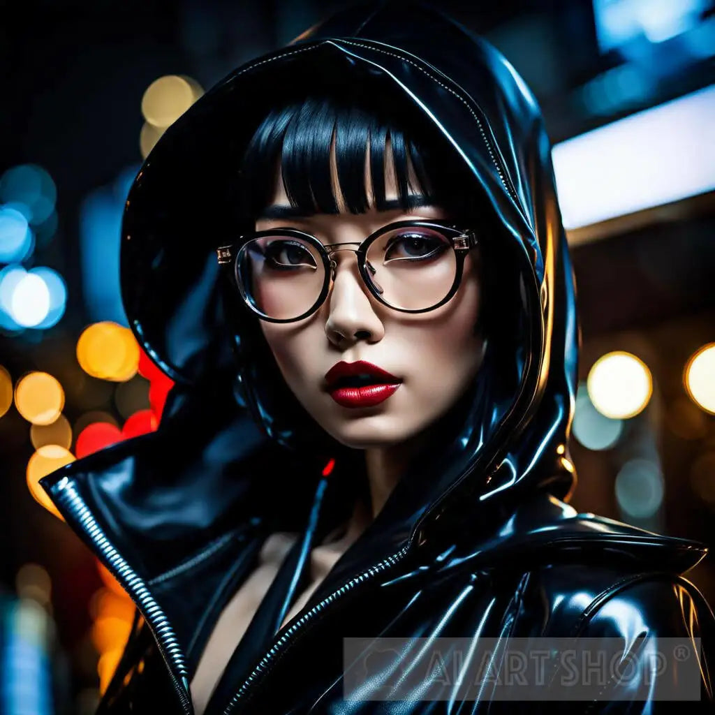 Japan Female In Glasses At Night