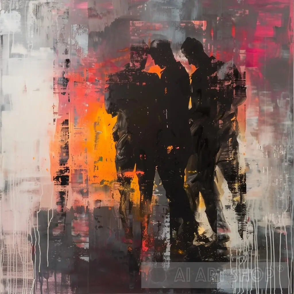 Contemporary; Art; Painting; Abstract; Three men; Standing; Modern;...