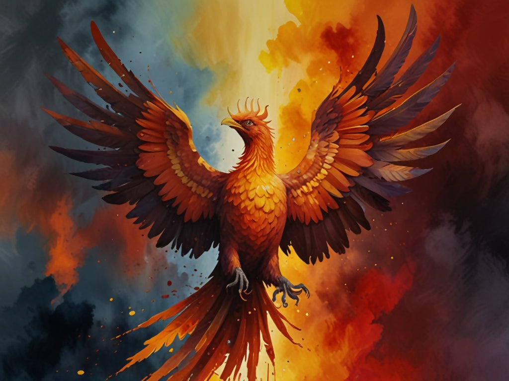 Watercolor painting, phoenix art, golden feathers, mythical creatur...