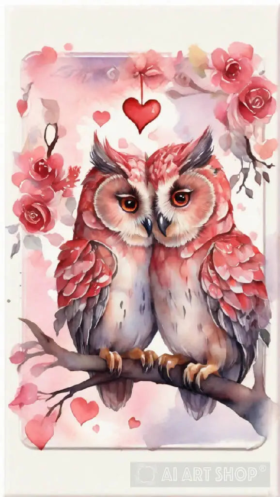 ai art Valentine Two OWL kissing rectangle magnet Fantasy