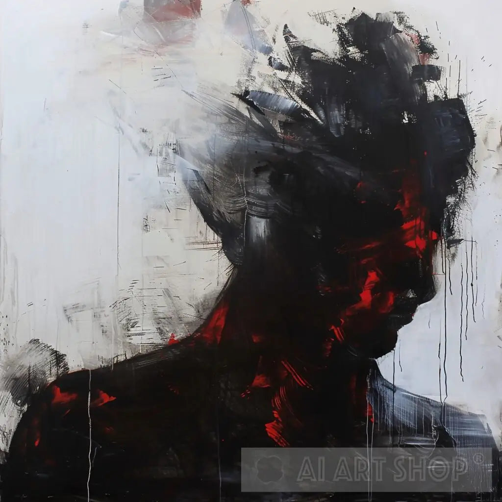 Contemporary; Art; Painting; Abstract; Girl; Silhouette; White back...