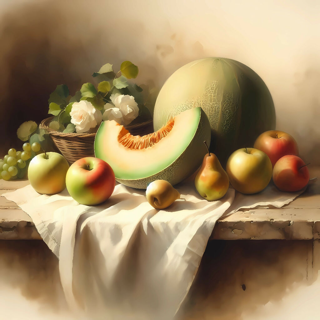 Cézanne-Inspired Still Life Watercolor – Green Melon French Art Print