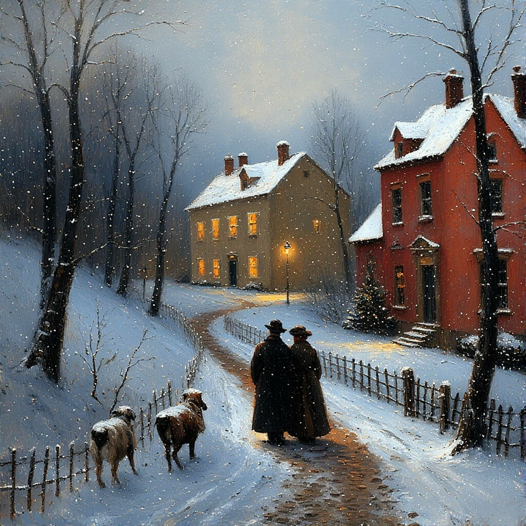A Winter's Evening Stroll - Followed home by sheep