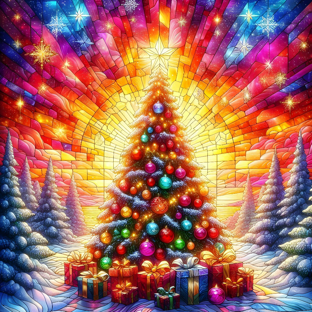 Stained Glass Christmas Tree Art | Vibrant Holiday Decor & Uniq...