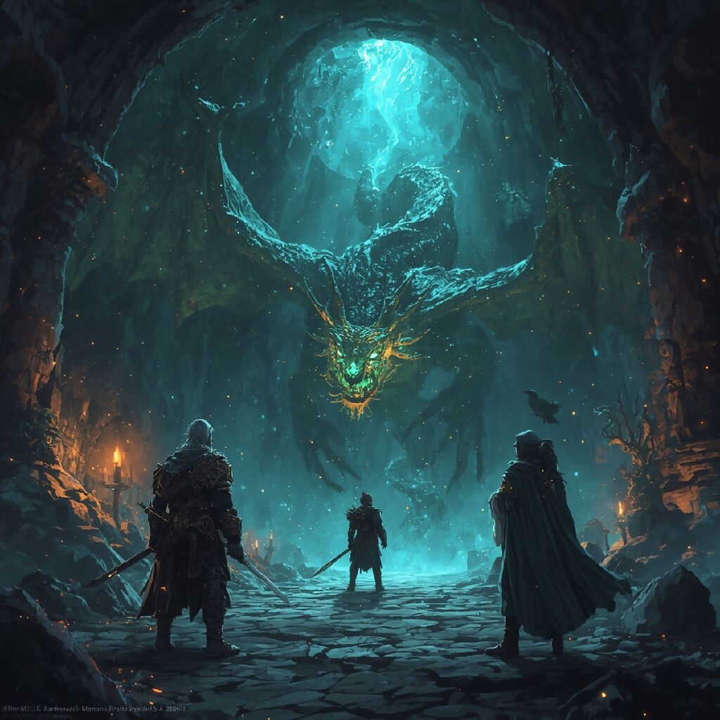 A hyper-detailed fantasy scene inside a massive underworld chamber