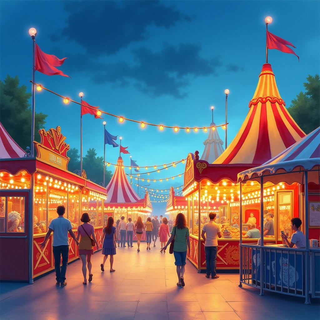 Festive Carnival Lights | Vibrant Watercolor of a Colorful Carnival...