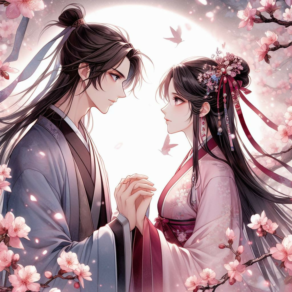 Ancient Chinese Couple in Love During Spring