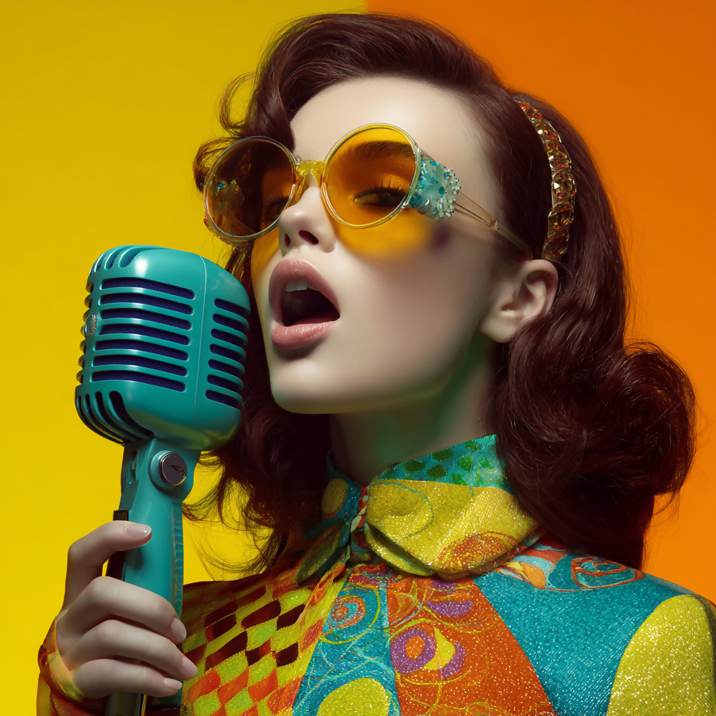 Retro 60s Pop Singer Portrait – Vibrant Colors & Vintage Style