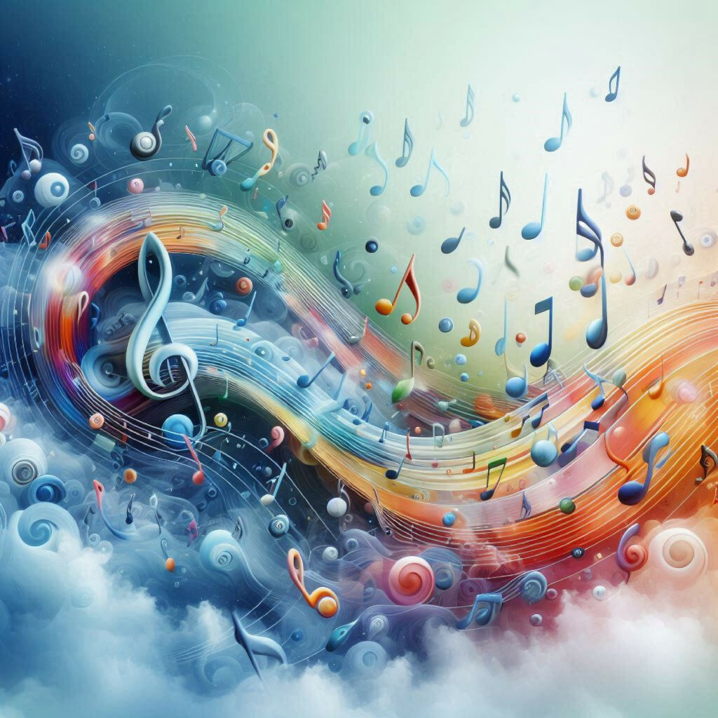 music, notes, wave, colours, colourful