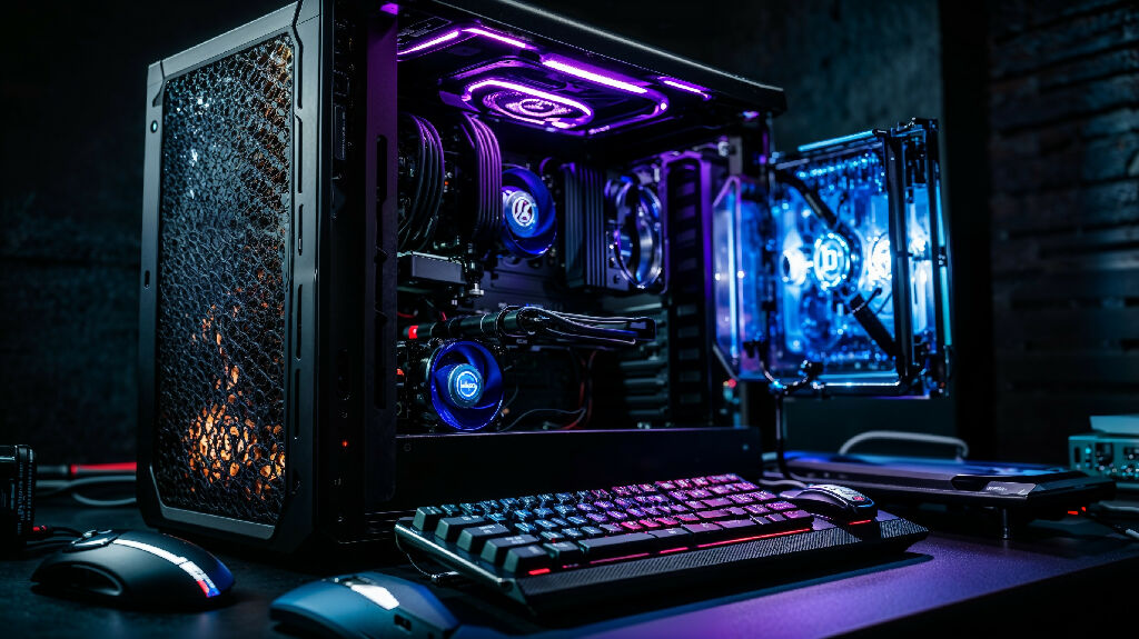 A custom PC gaming system with neon glow 5