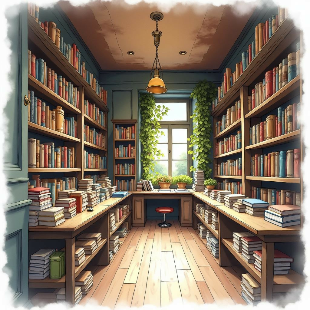Charming Bookshop Haven | Watercolor Artwork of a Cozy Old Bookshop