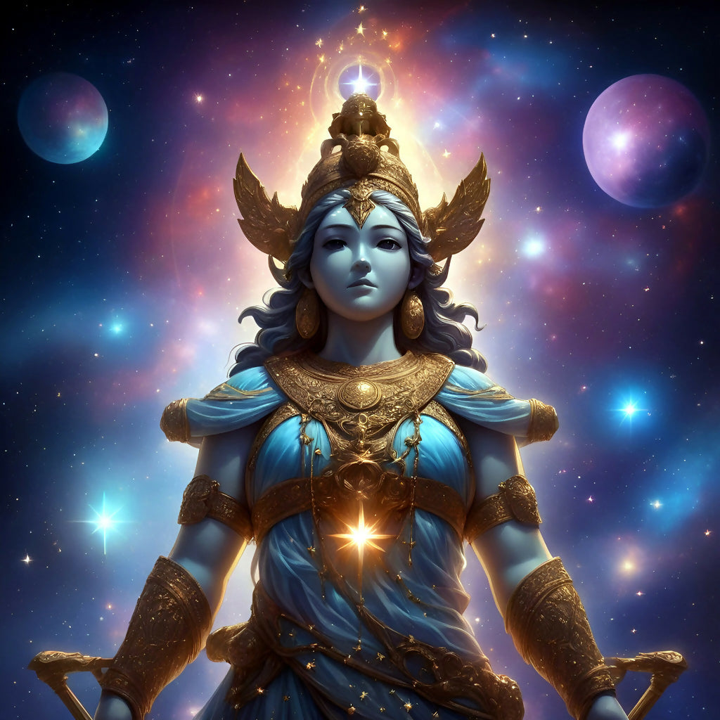 Cosmic Sentinel AI Art - Surreal Divine Warrior in Celestial Galaxy