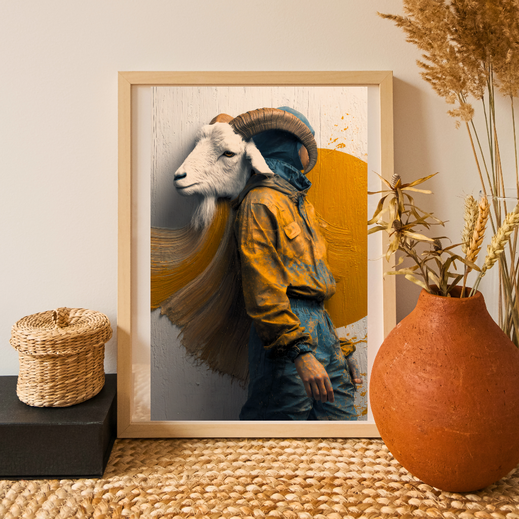 Golden Ram Spirit – Surrealism AI Art by LumenForge